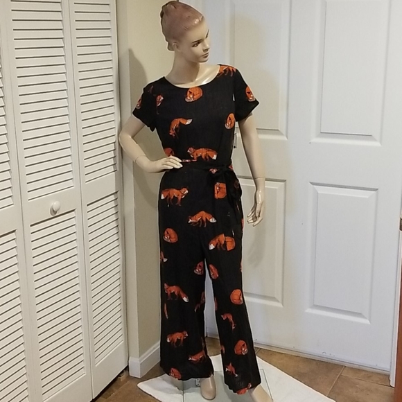 Modcloth | Pants & Jumpsuits | Bold Notion Tie Waist Jumpsuit Fox Print ...